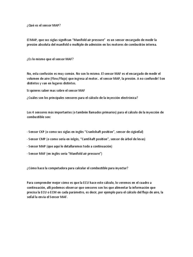 Carta Diagnóstico Map | PDF | Inyección de combustible | Sensor