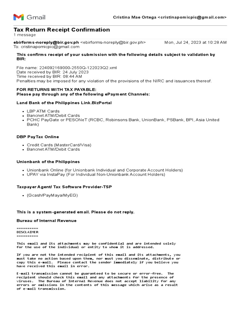 Gmail - Tax Return Receipt Confirmation | PDF