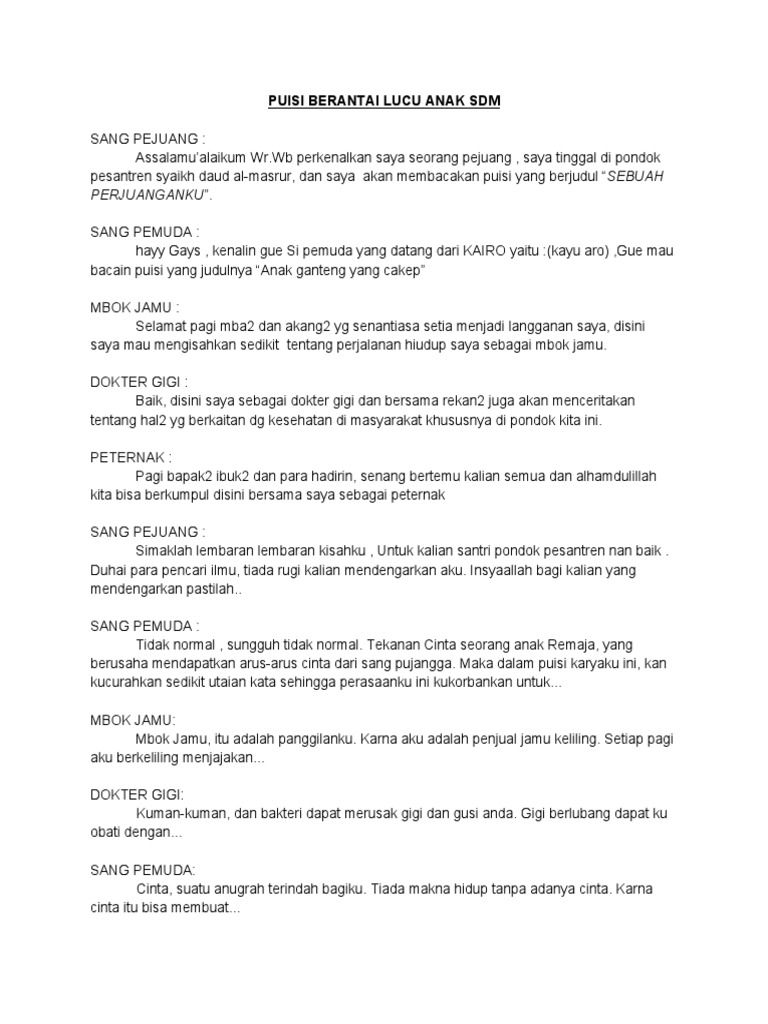 Puisi Berantai Lucu Anak Pondok | PDF