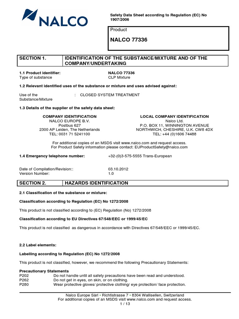 8500-8773 MSDS Nalco | PDF