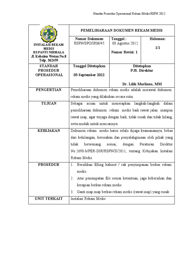 Pemeliharaan Rekam Medis RSPN | PDF | Kesehatan Holistik | Sains & Matematika