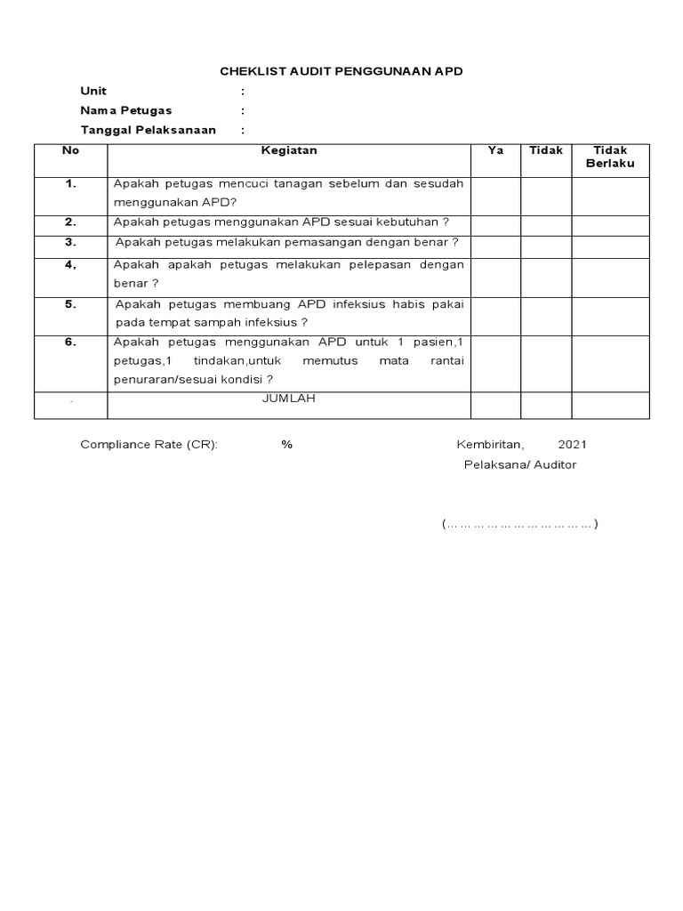 Checklist Audit Penggunaan APD | PDF | Bisnis