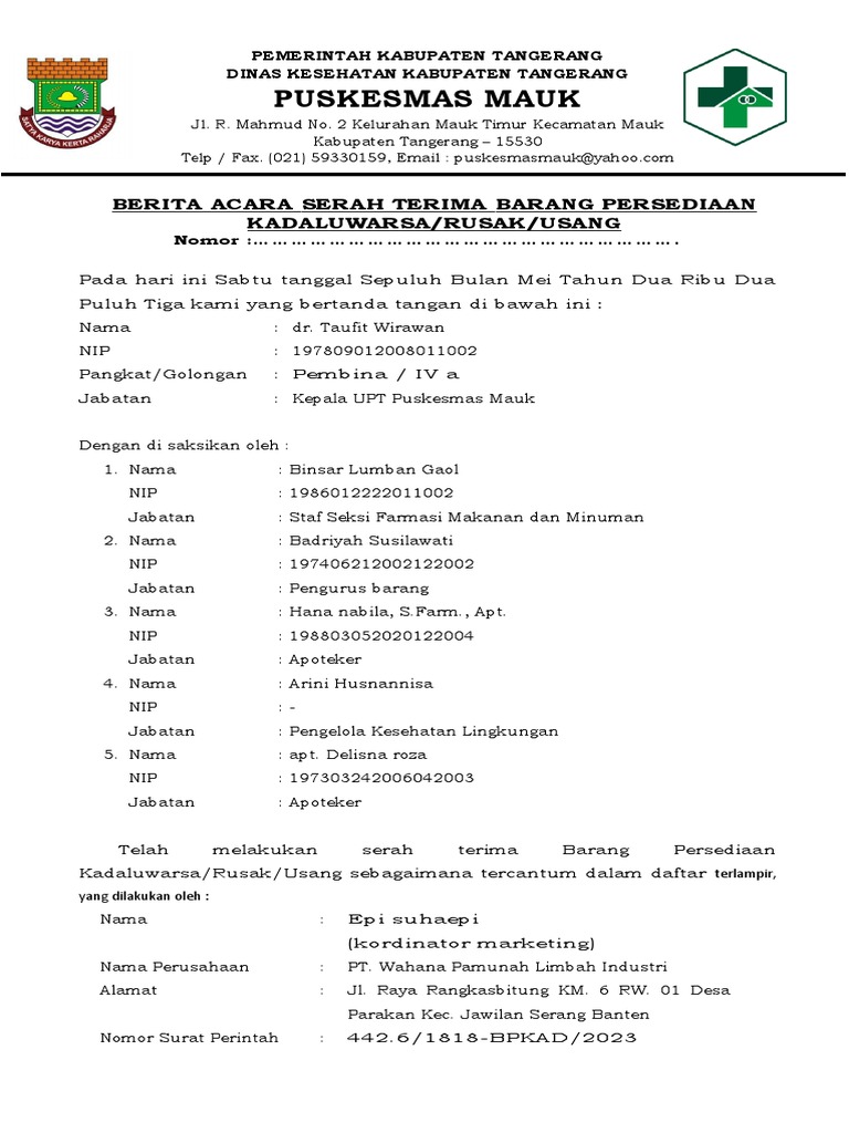 Serah Terima Barang Kesehatan Puskesmas | PDF | Pengembangan Diri ...