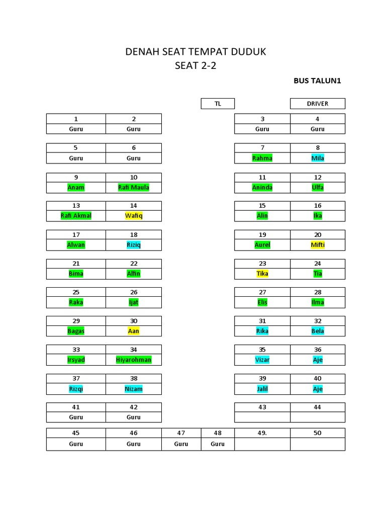 Denah Kursi Bus 2-2 40-50 Seat | PDF