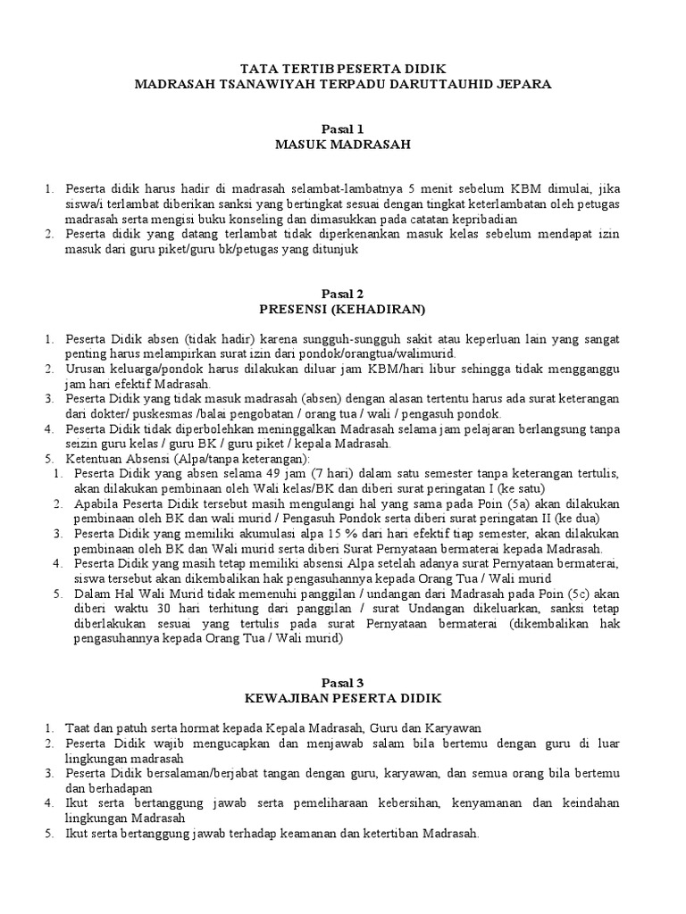 Tata Tertib Peserta Didik | PDF