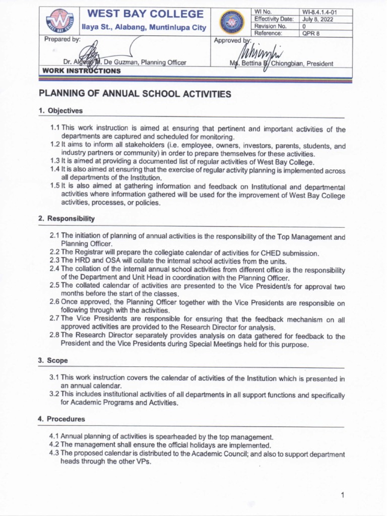 Planning of Annual School Activities | PDF
