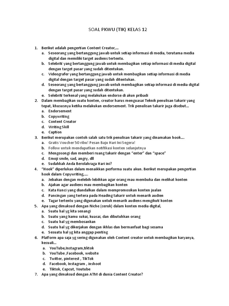 Kumpulan Soal PKWU (TIK) 2023 | PDF