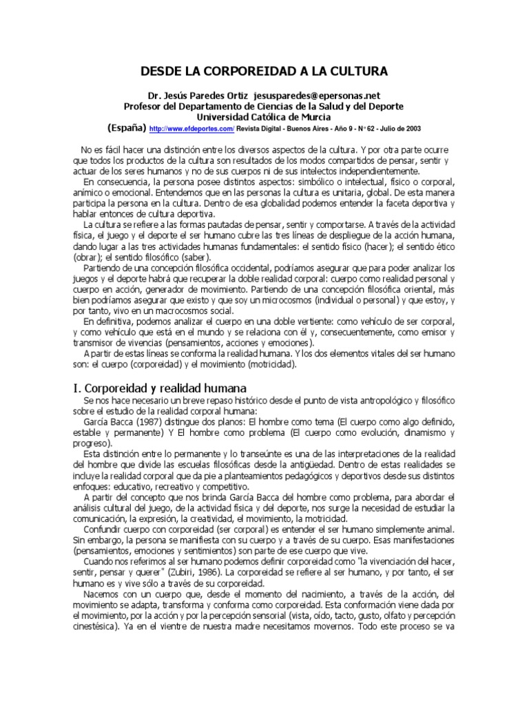 Desde La Corporeidad A La Cultura Jesús Paredes | PDF | Aprendizaje ...
