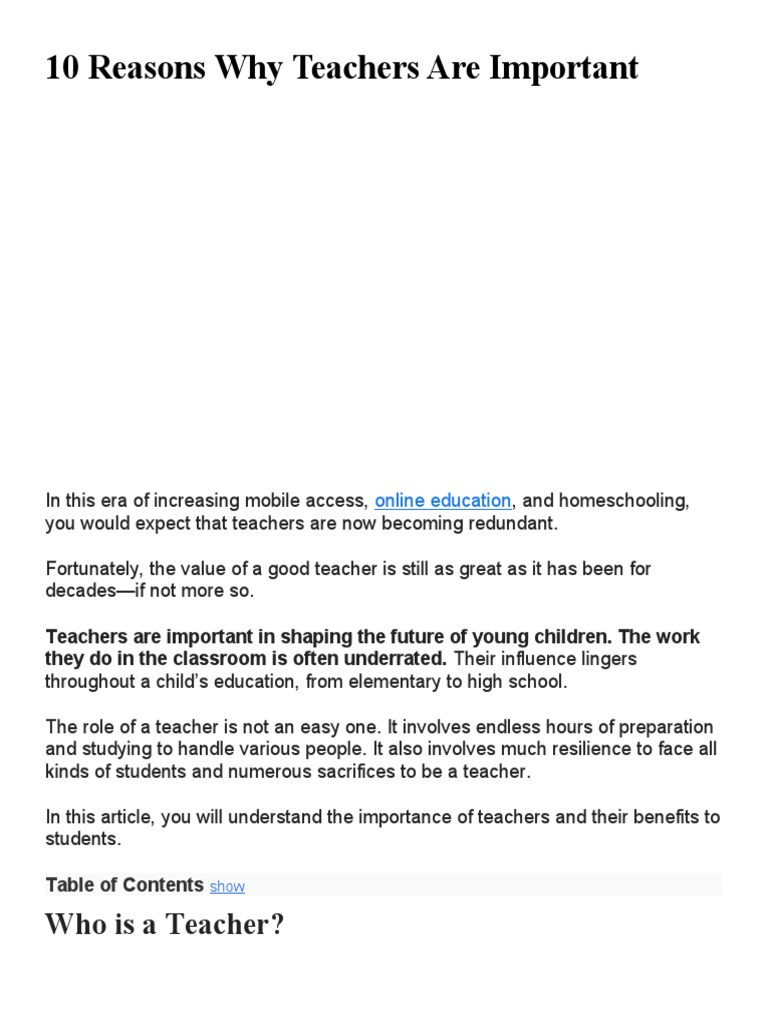 10 Reasons Teachers Are Essential | PDF | Teachers | Cost Of Living