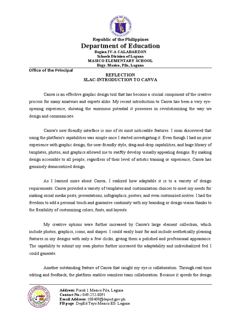 Introduction To Canva-Reflection | PDF | Graphic Design | Human ...