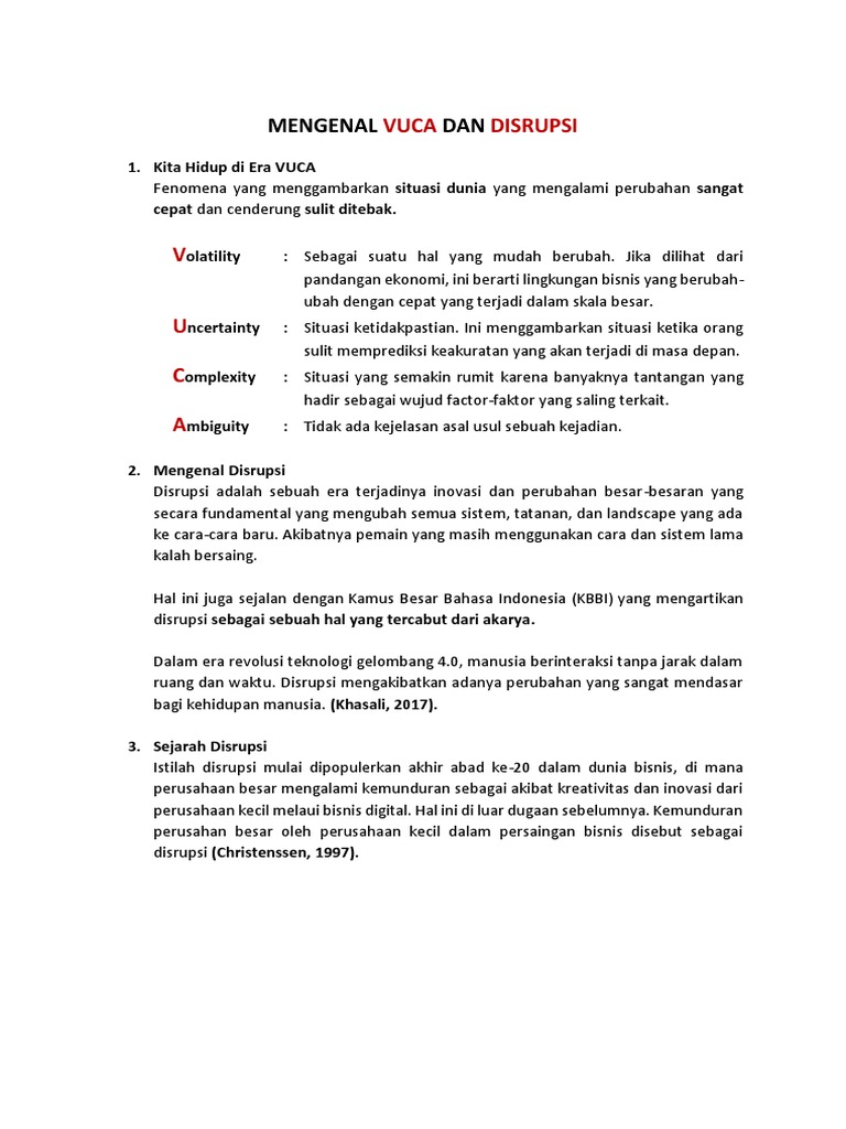 Bahan Kuliah Mengenal Vuca Dan Disrupsi | PDF