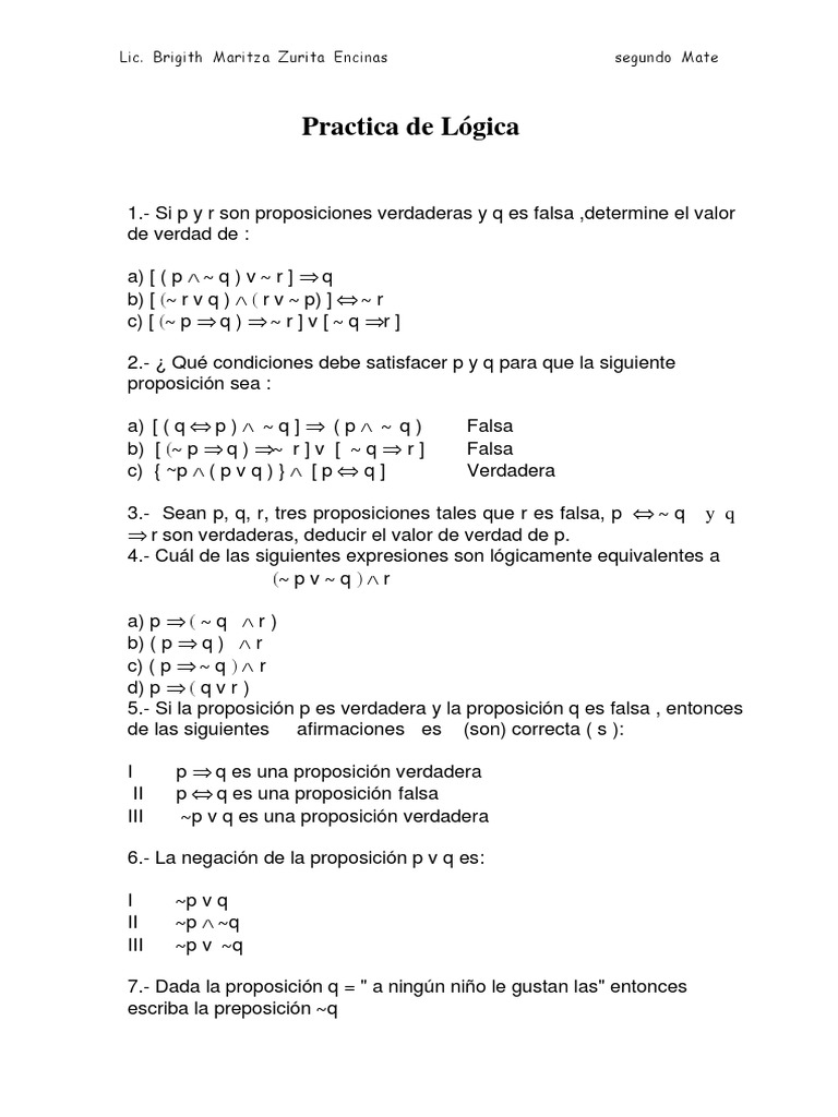 Practica de Logica 1 | PDF