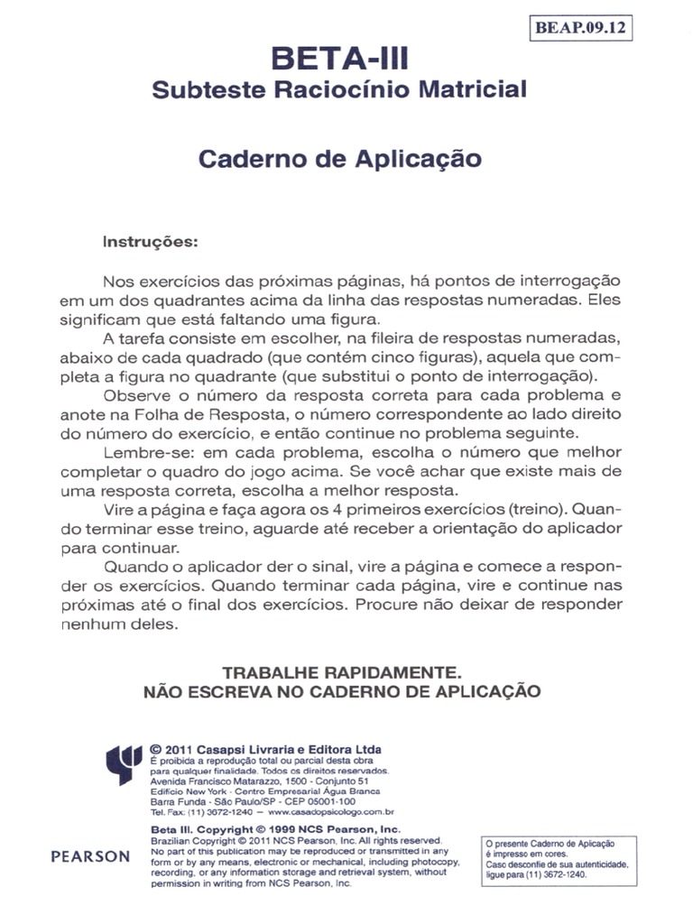 BETA-III RACIOCÍNIO MATRICIAL+Crivo | PDF