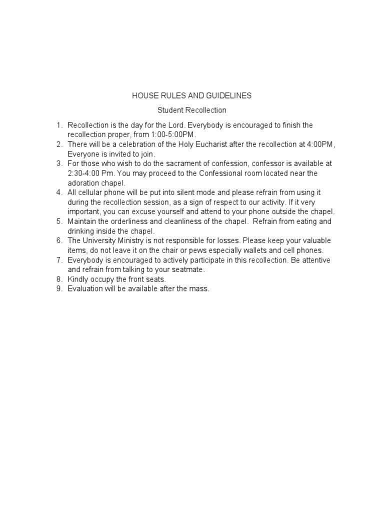 House Rules and Guidelines - Student Recollection | PDF