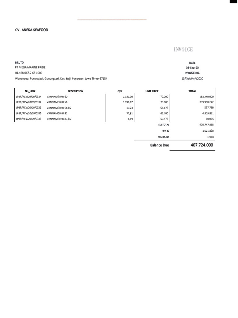 Contoh Invoice Ke MMP | PDF