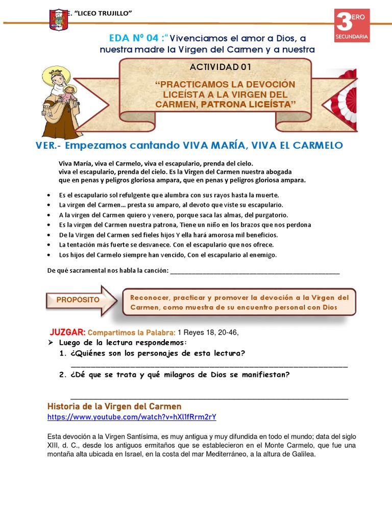 3ro-EA4-Act 1-VIRGEN CARMEN | PDF | María, madre de Jesús | Elijah