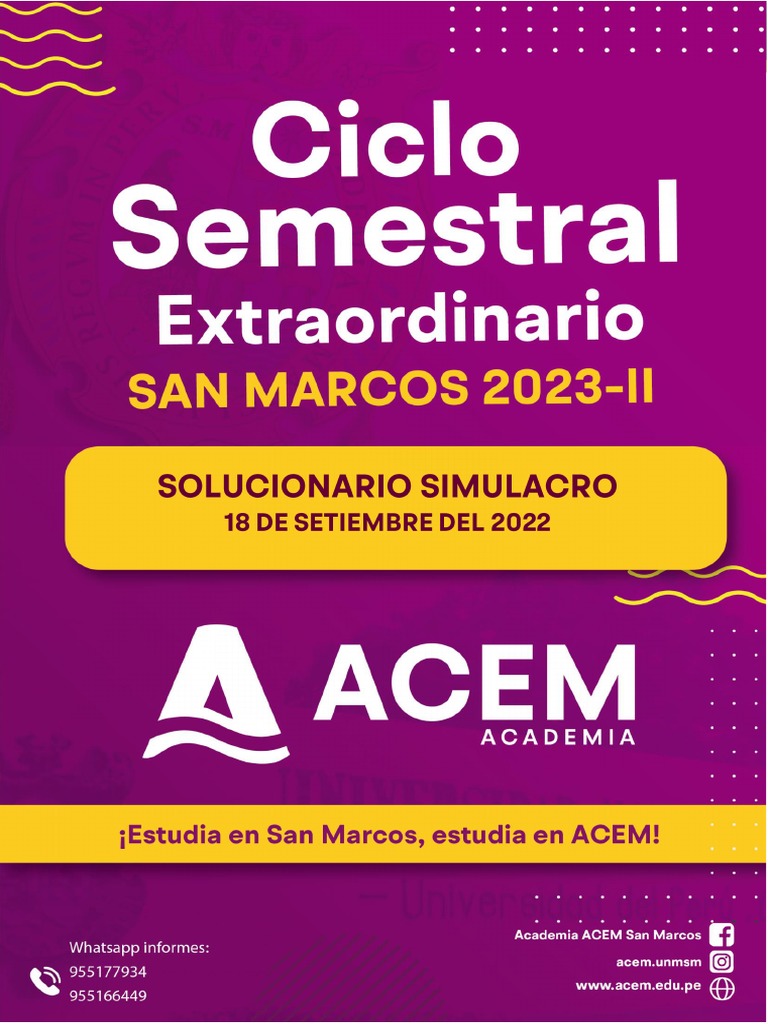 SOLUCIONARIO SIMULACRO SEMESTRAL EXTR. ACEM 18-09-22 | PDF