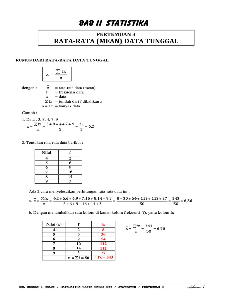 Rata-Rata Data Tunggal | PDF