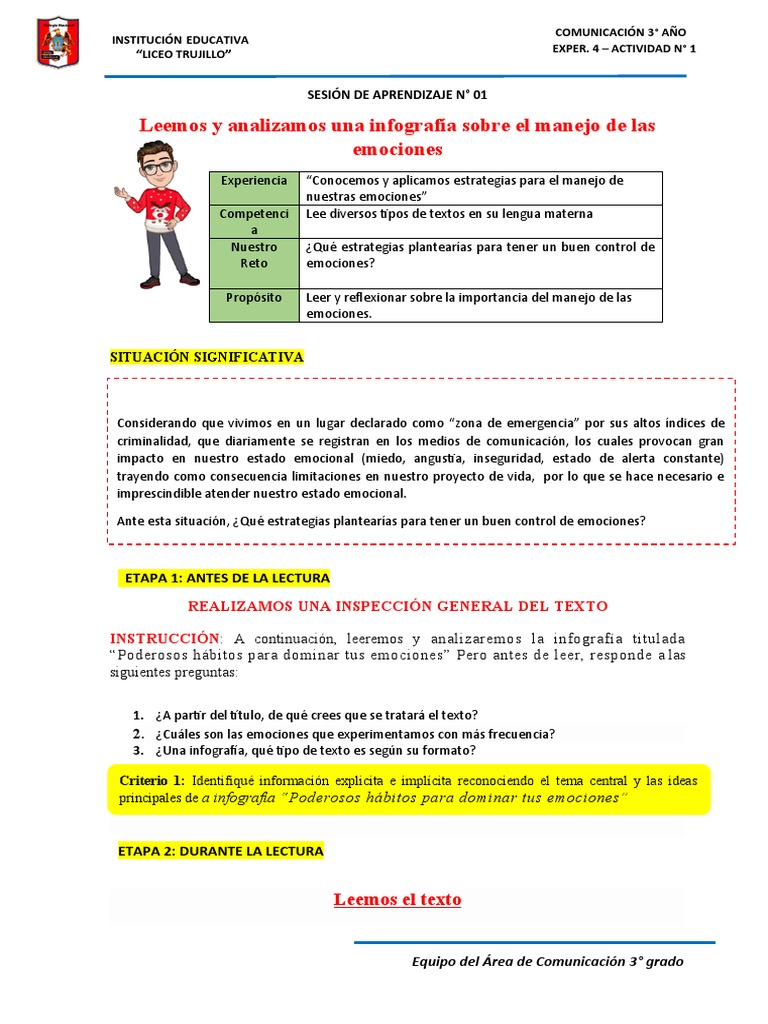 ACTIVIDAD 01 LEE TERCERO COMUNICACIÓN EDA 4 | PDF | Las emociones | Infografia