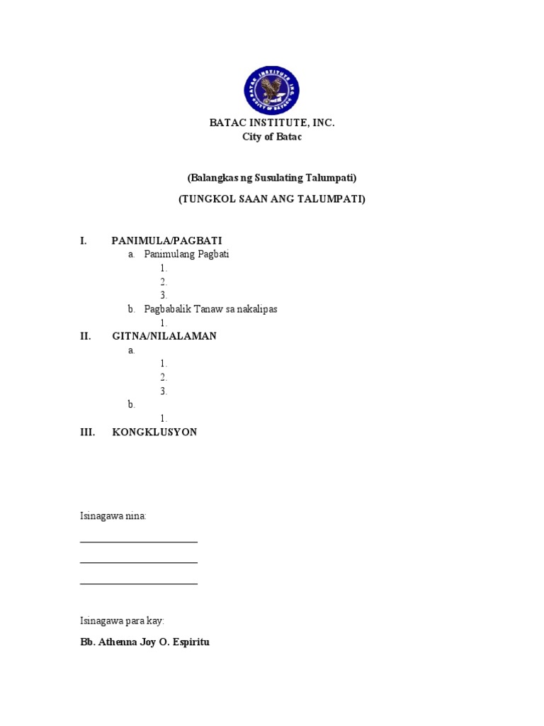 FPL 12 Talumpati Format | PDF