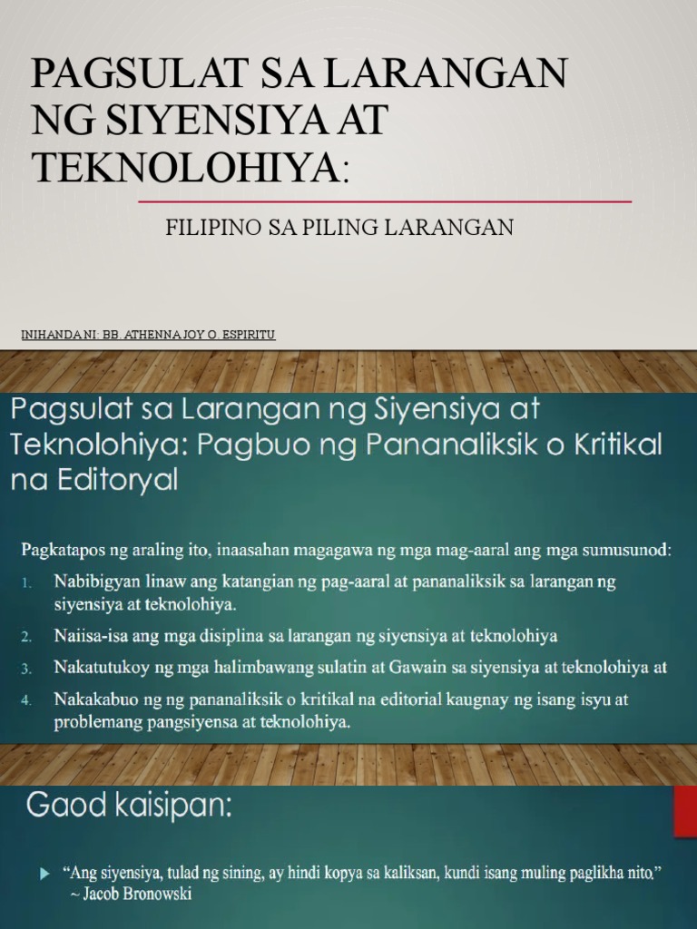 Pagsulat Sa Larangan NG Siyensiya at Teknolohiya | PDF