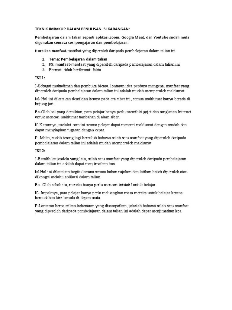TEKNIK IMBaKUP DALAM PENULISAN ISI KARANGAN | PDF
