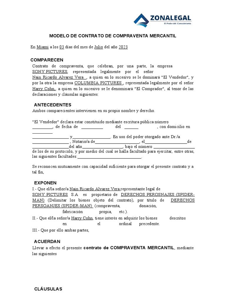 Modelo de Contrato de Compraventa Mercantil | PDF
