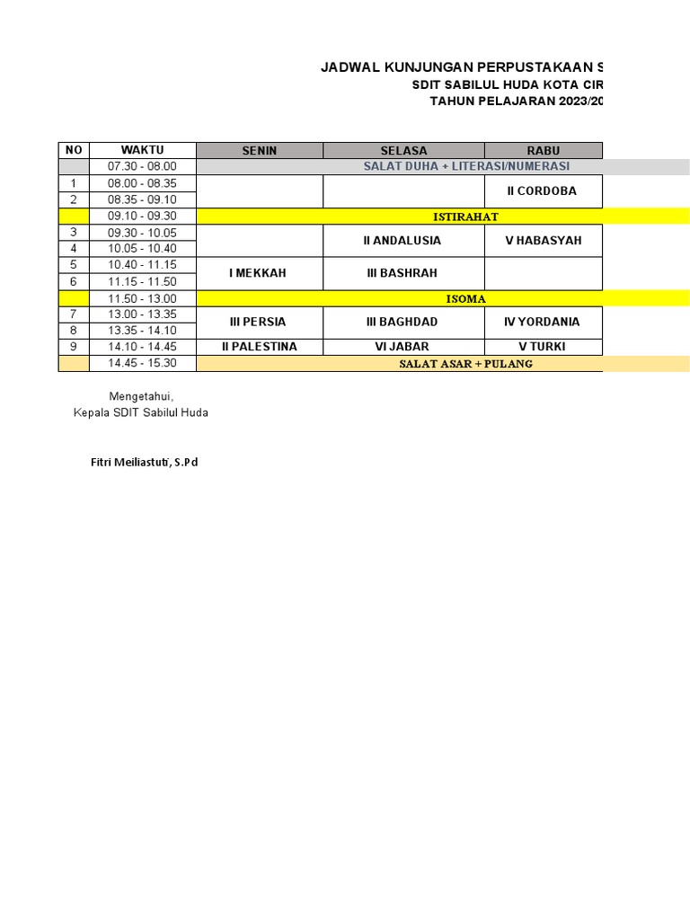 Jadwal Kunjungan Perpustakaan | PDF