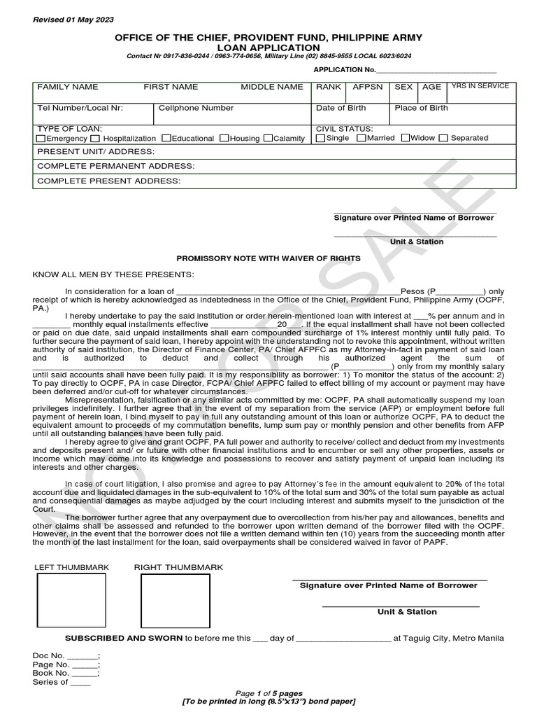 Papf Application Form Final | PDF | Loans | Assignment (Law)