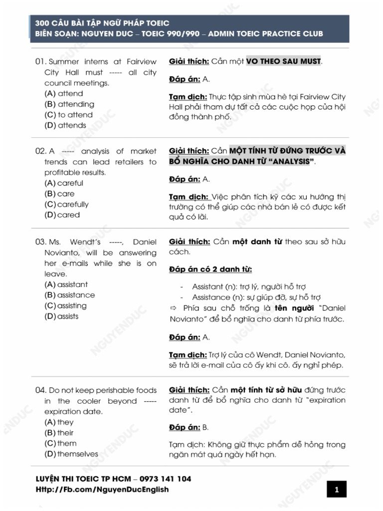 Tong Hop 300 Cau Ngu Phap | PDF