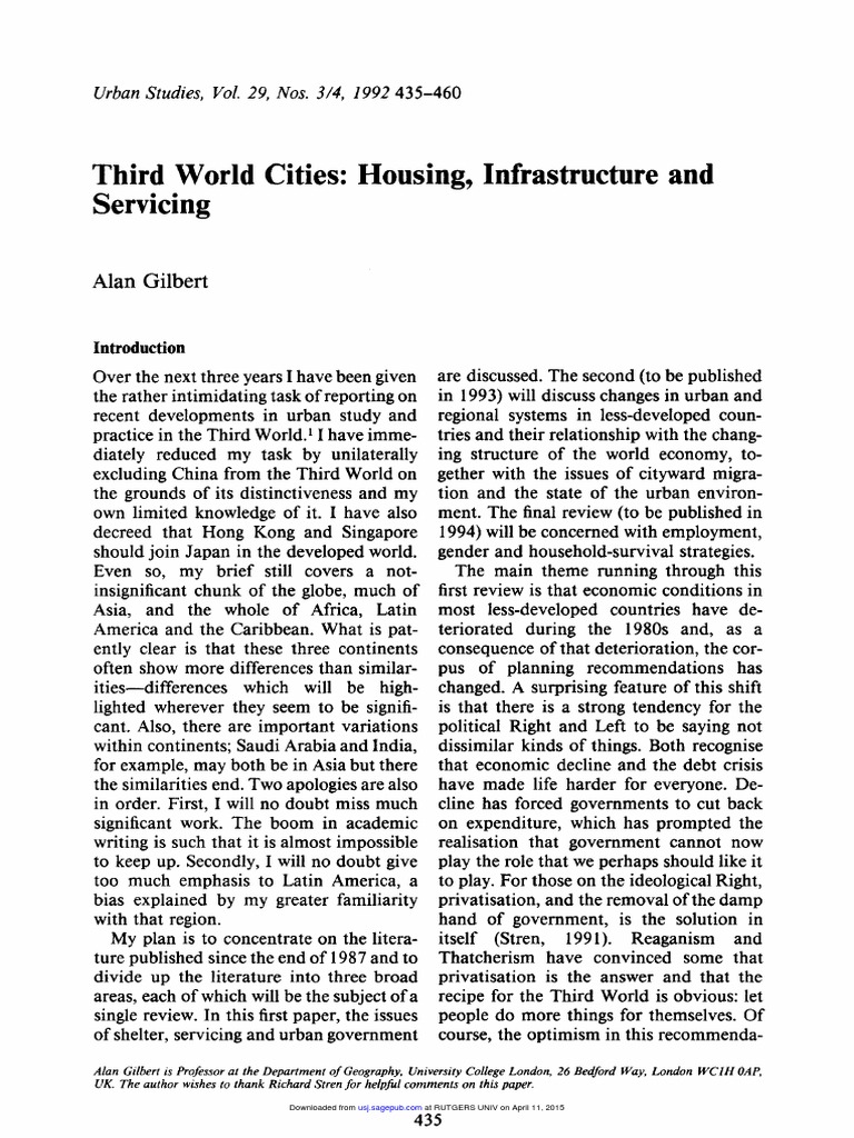 Gilbert, A. (1992) - Third World Cities. Housing, Infrastructure and ...