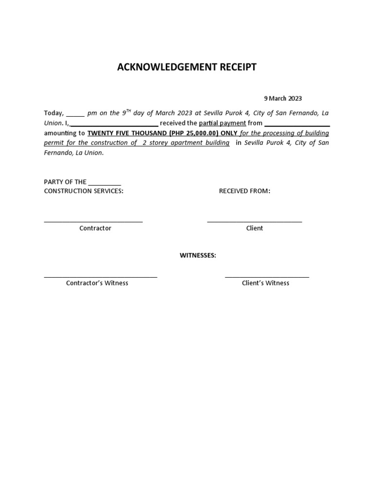 Acknowledgement Receipt for Payment | PDF | Finance & Money Management