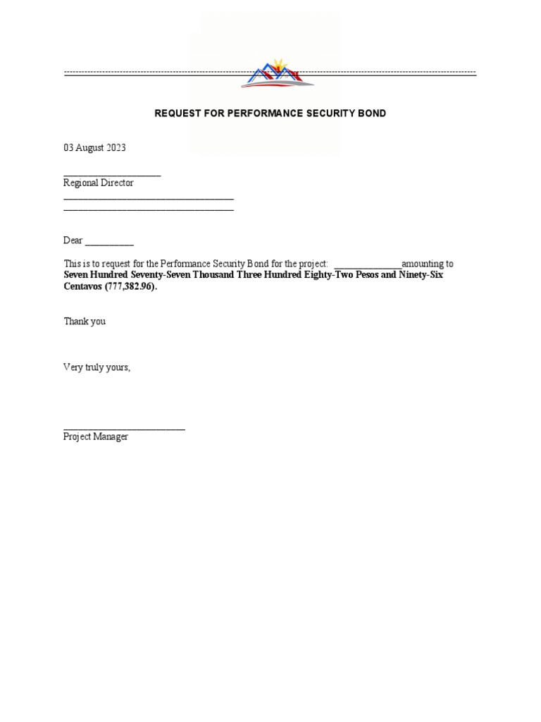 Request For Performance Security Bond | PDF