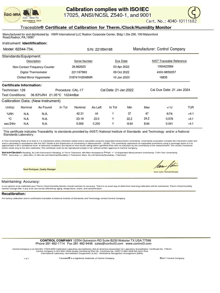 Certificado Termohigrometro | PDF | Calibration | Metrology