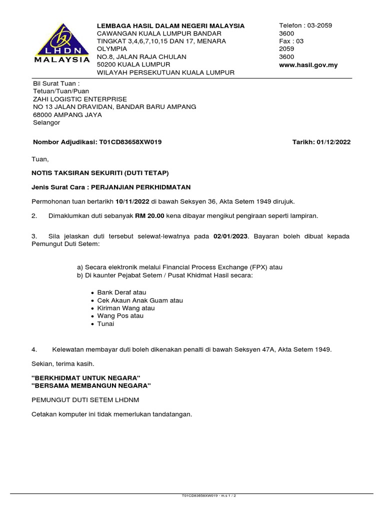 ZAHI LOGISTIC ENTERPRISE Letter | PDF
