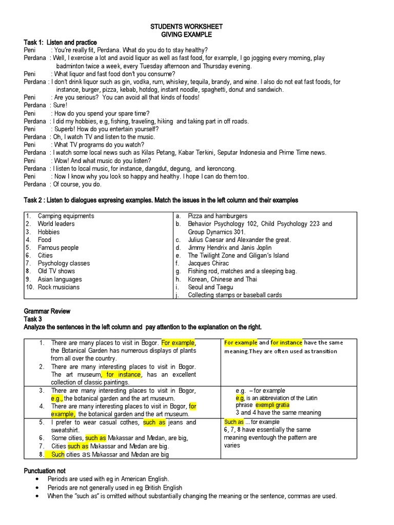 Sudent Worksheet Giving Example | PDF | Linguistics