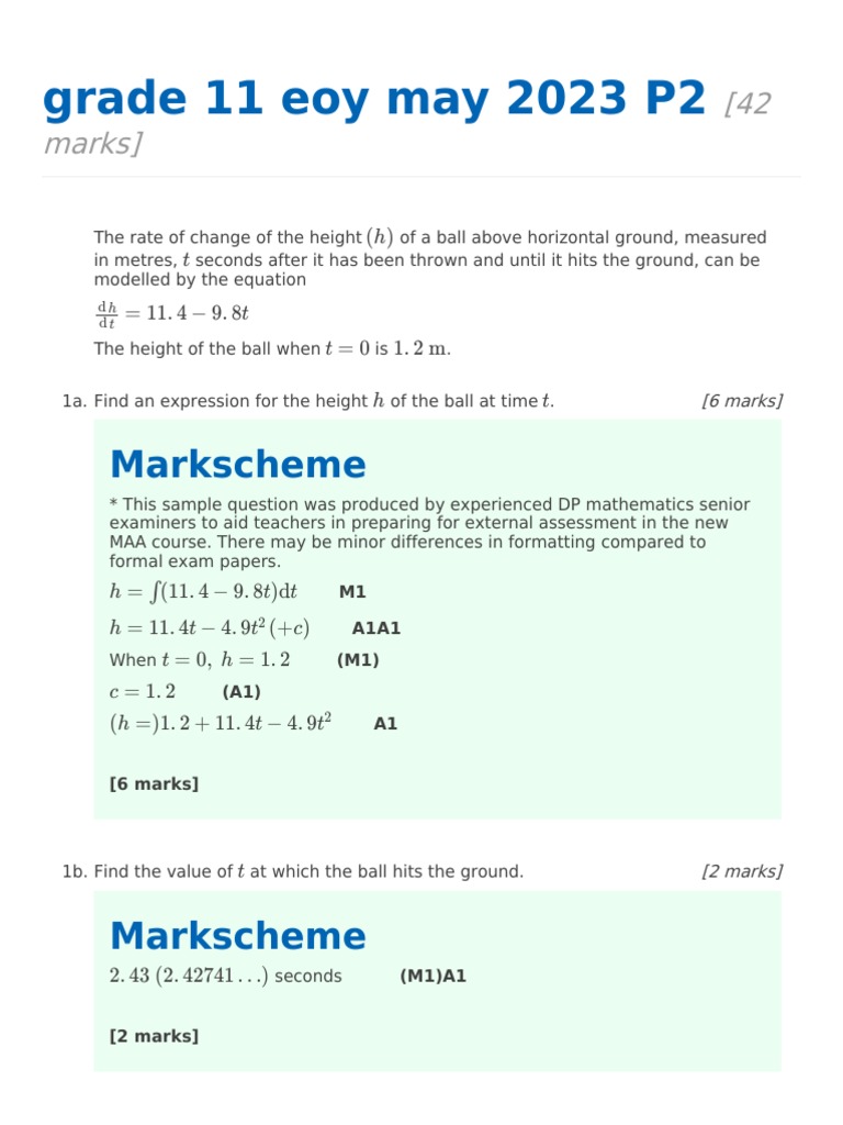 Grade - 11 - Eoy - May - 2023 - P2 MS | PDF | Mathematics