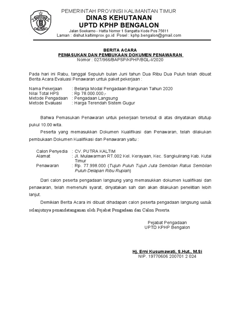 Evaluasi Penawaran KPHP Bengalon 2020 | PDF | Bisnis