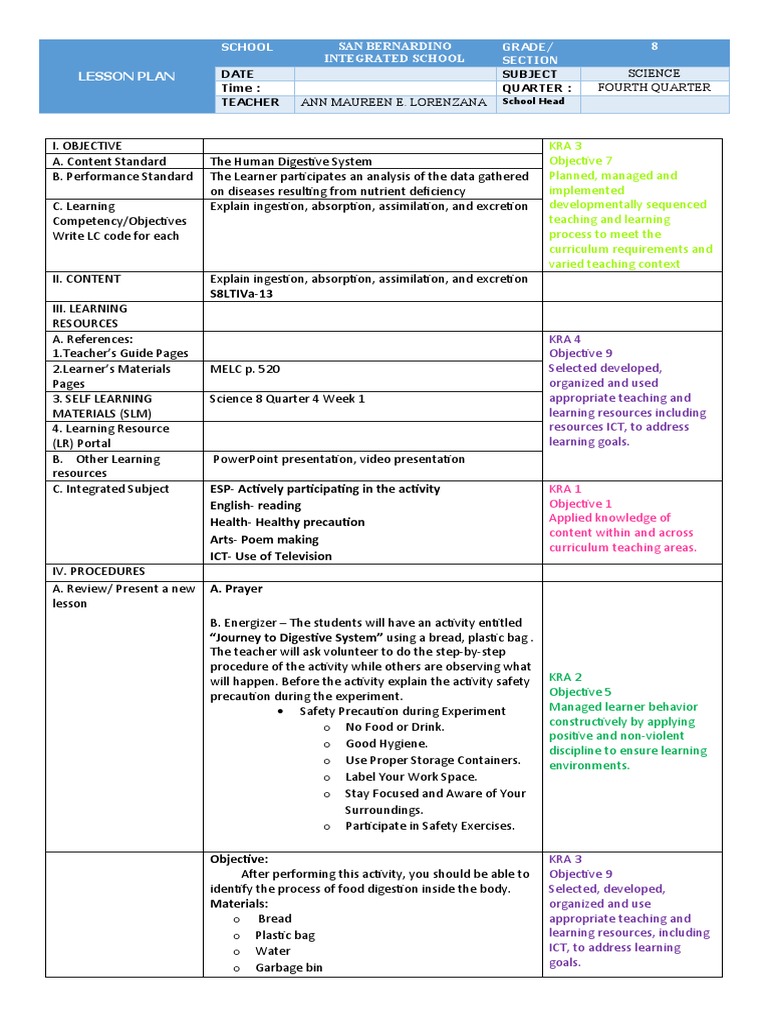 Sci 8 Cot DLP 4thq 2023 | PDF | Digestion | Human Digestive System