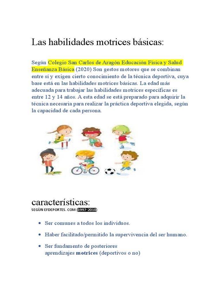 Las Habilidades Motrices Básicas | PDF | Educación Física