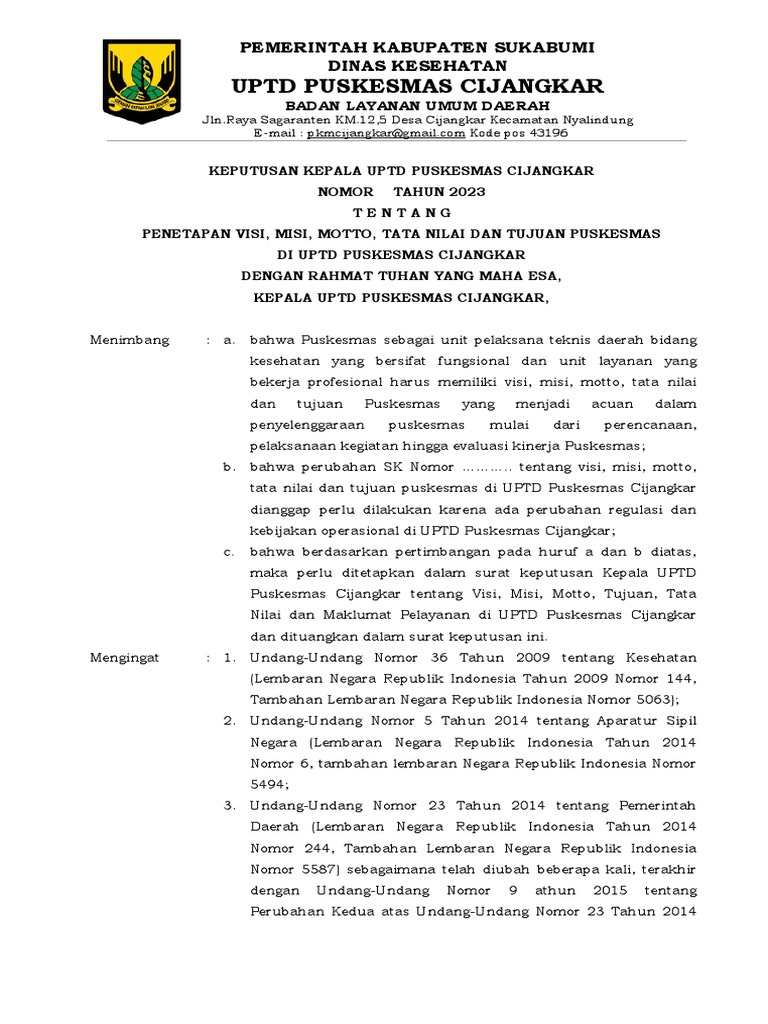 SK Visi, Misi, Tujuan & Tata Nilai | PDF