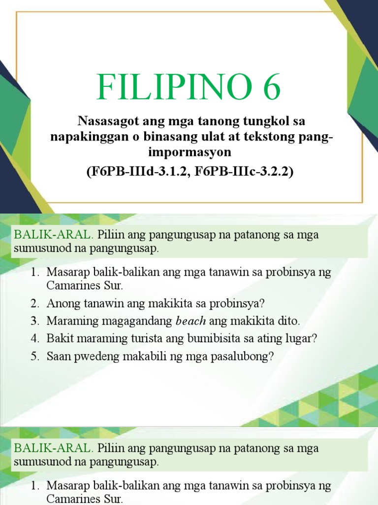 FILIPINO 6 - q3 w1 | PDF