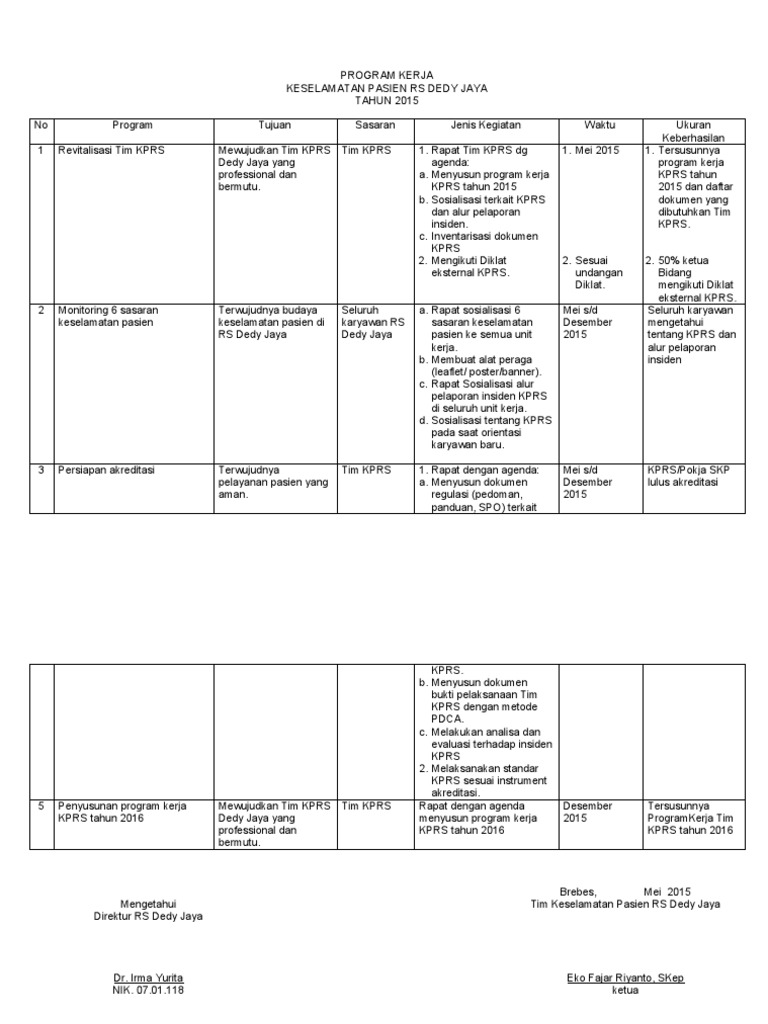 Program Kerja KPRS Matrix | PDF