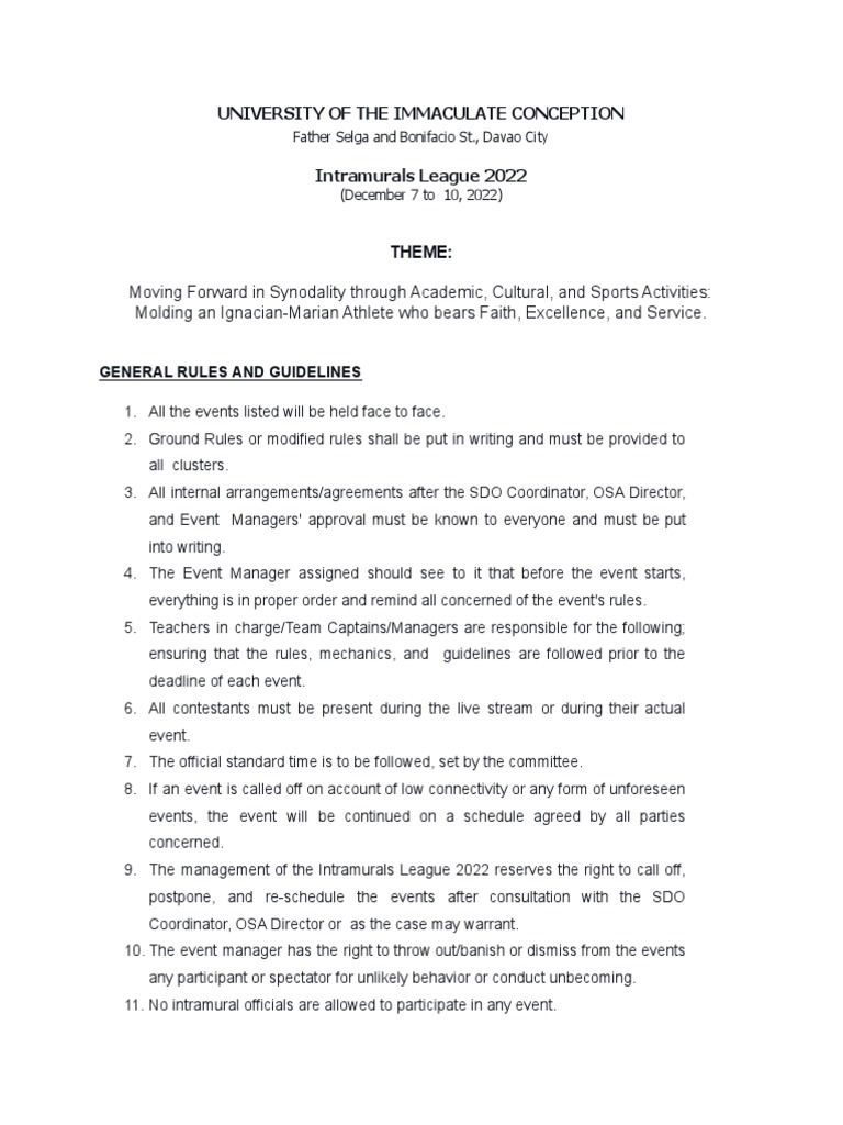 UIC Intramurals League 2022 Guidelines | PDF | Clothing | Fashion