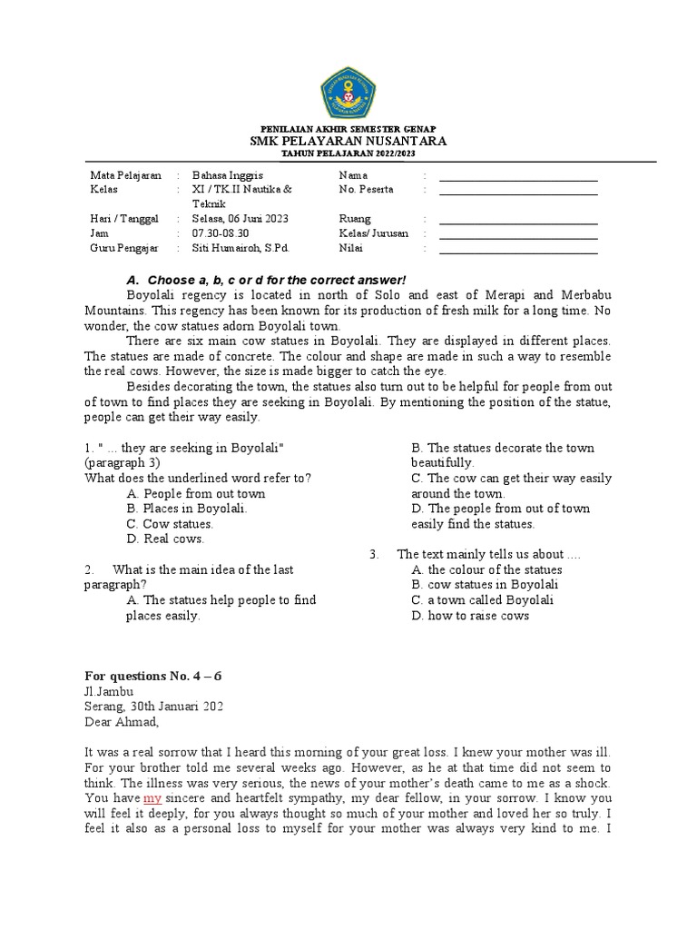 SOAL KLS XI PENILAIAN AKHIR SEMESTER GENAP | PDF