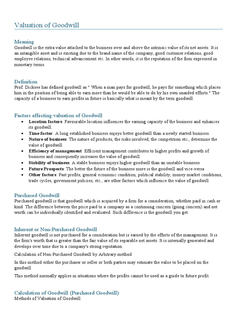 Valuation of Goodwill | PDF