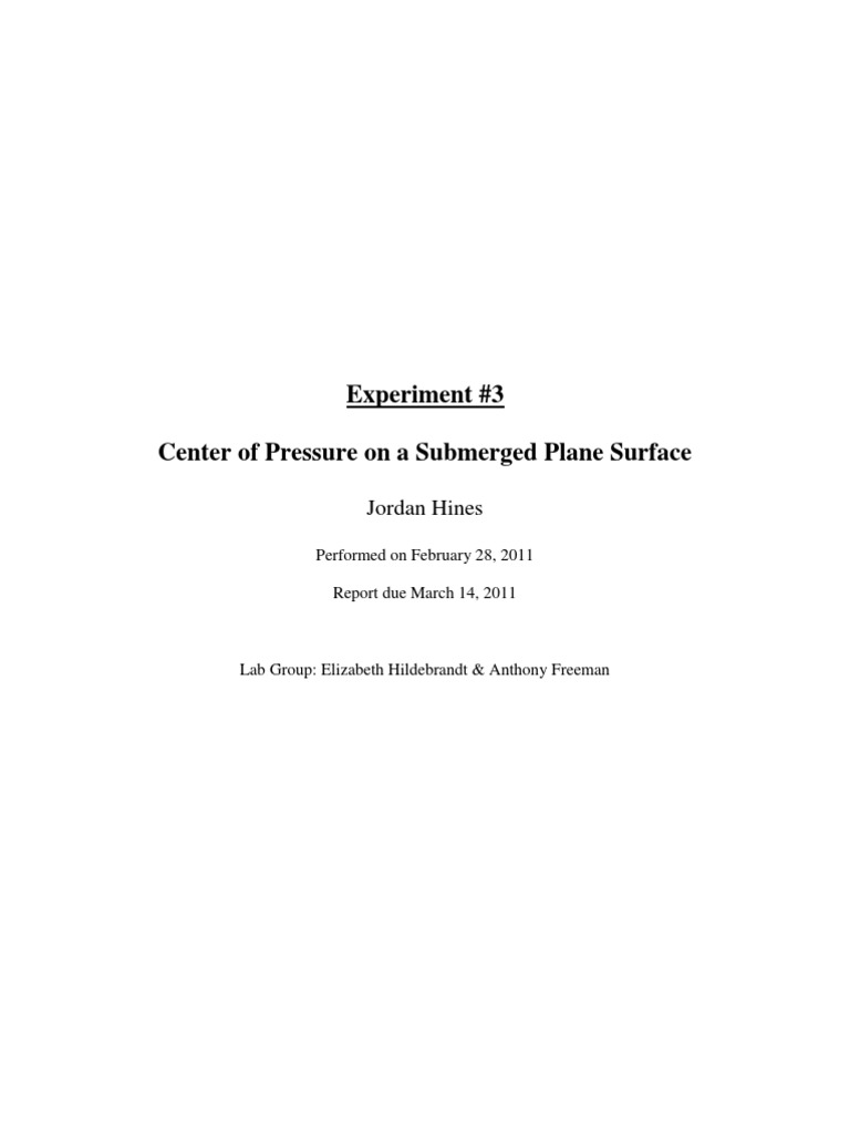 Fluids Lab - Experiment 3 - Center of Pressure On A Submerged Plane ...