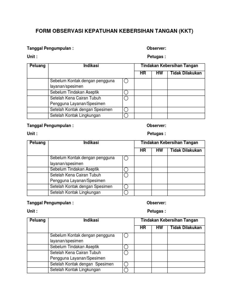 Form Observasi Kepatuhan Kebersihan Tangan | PDF