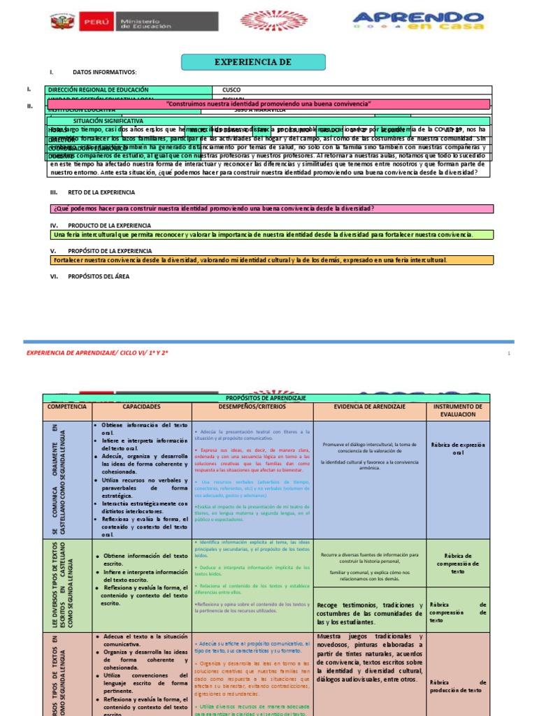 Experiencia de Aprendizaje #03 de 1° y 2° | PDF | Evaluación | Aprendizaje