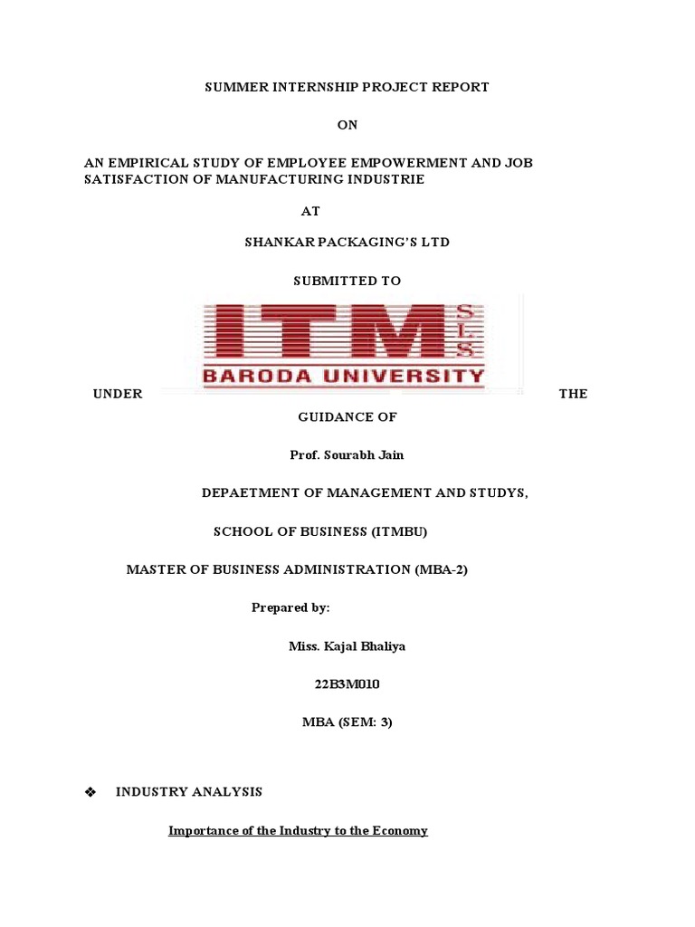 Summer Internship Project Report Kajal Bhaliya | PDF | Job Satisfaction ...